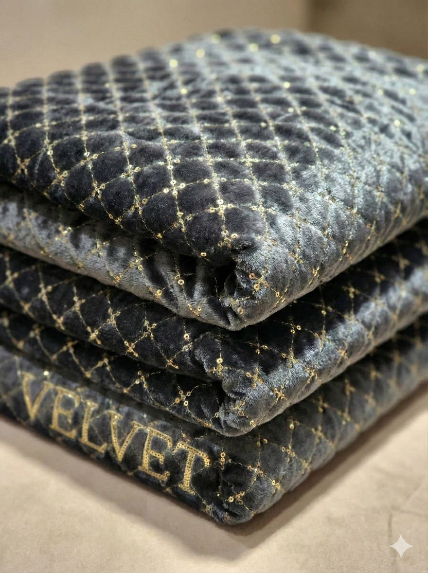 Grey velvet fabric with Sequence Jal – Fabrics & More